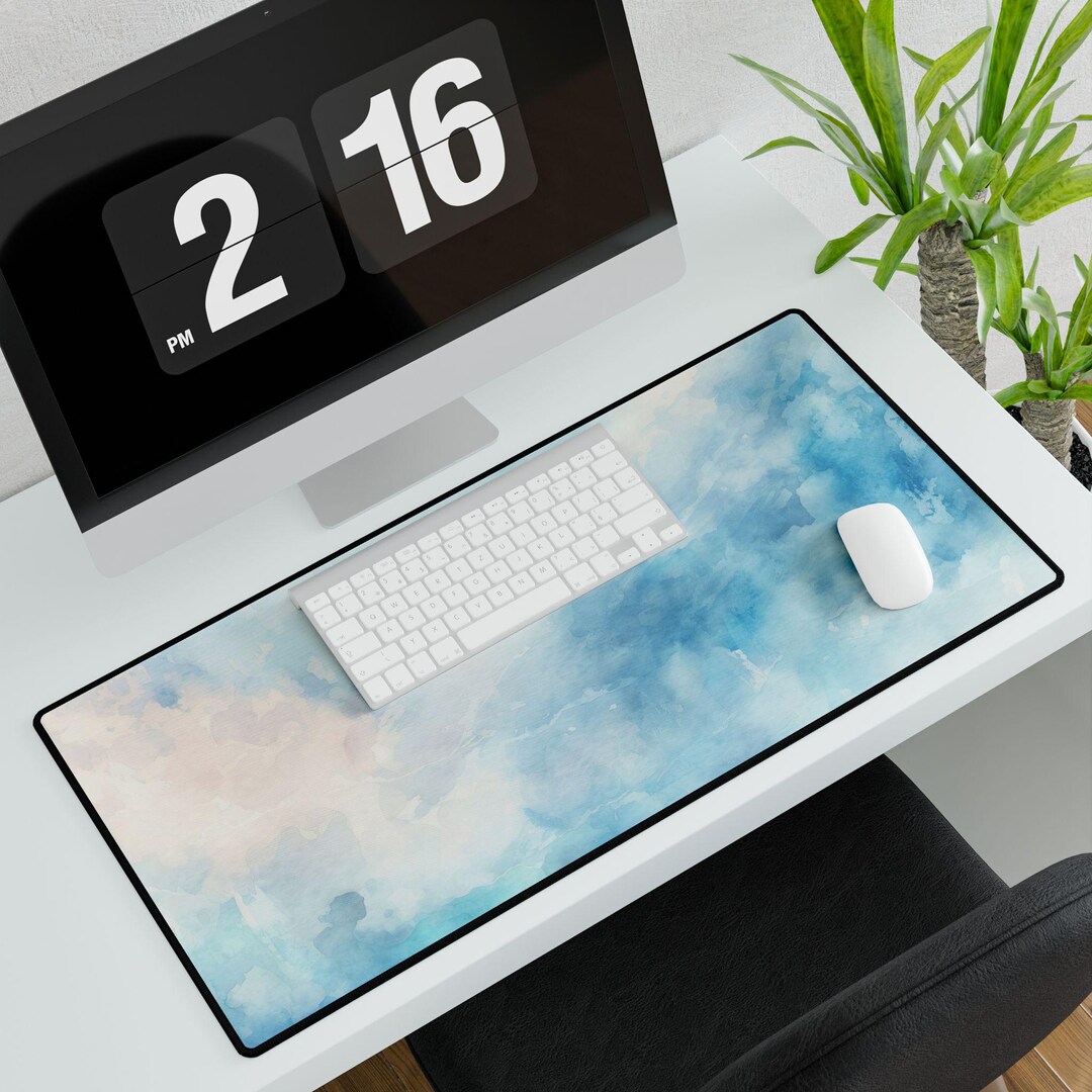 Watercolor Blue Desk Mat Elegant Large Mouse Pad for Office, Home Decor ...