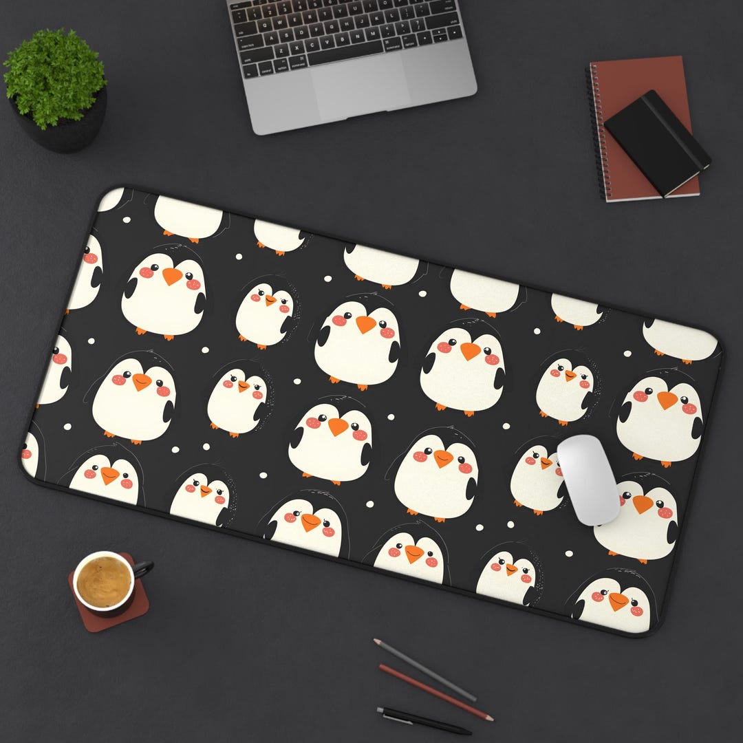 Cute Penguin Desk Mat XL Gaming and Office Mouse Pad With Adorable Penguin Pattern Large Desk ...