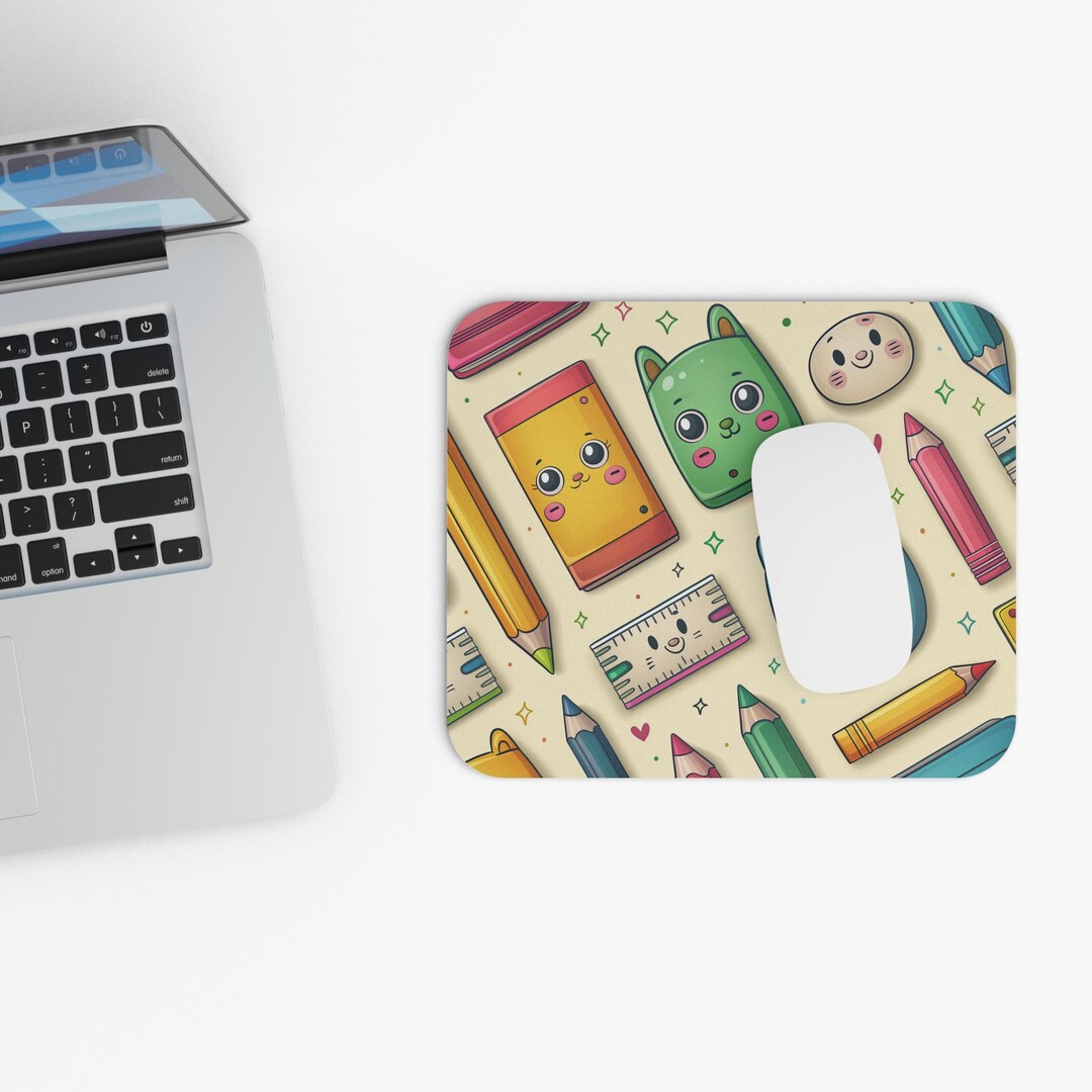 Cute Kawaii Stationery Pattern Mouse Pad With Adorable Pencils, Erasers ...