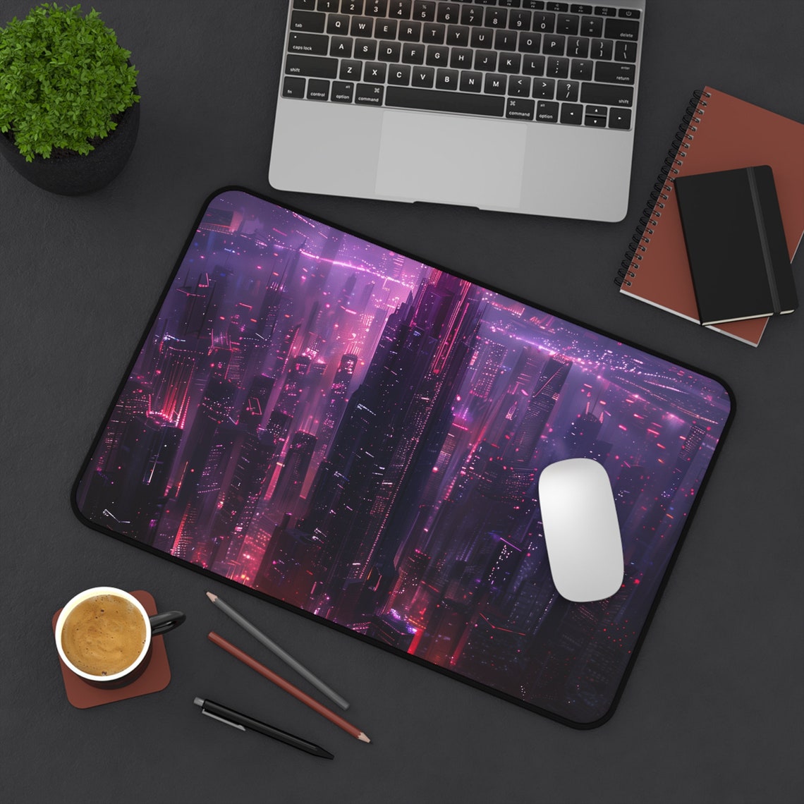 Magical Twilight City Desk Mat, Purple Hues Extended Mouse Pad, Dreamy ...