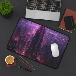 Magical Twilight City Desk Mat, Purple Hues Extended Mouse Pad, Dreamy ...