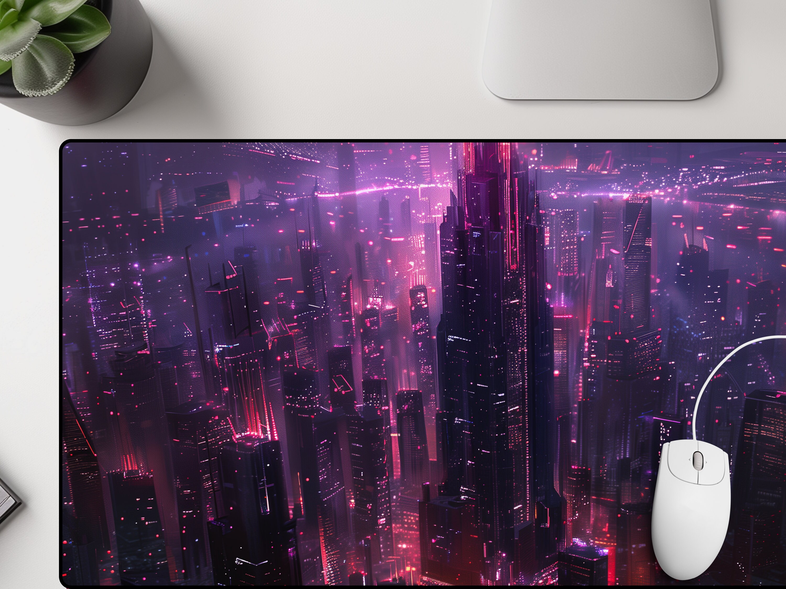 Magical Twilight City Desk Mat, Purple Hues Extended Mouse Pad, Dreamy ...