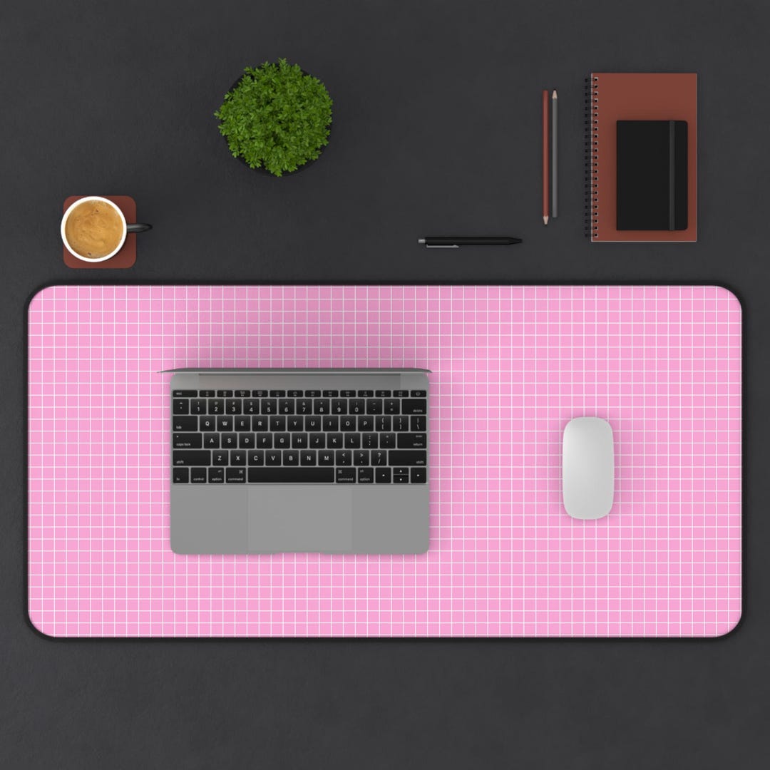 Minimal Pink Grid Desk Mat - Large Mouse Pad for Laptop and Desk Setup ...