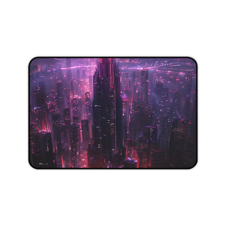 Magical Twilight City Desk Mat, Purple Hues Extended Mouse Pad, Dreamy ...