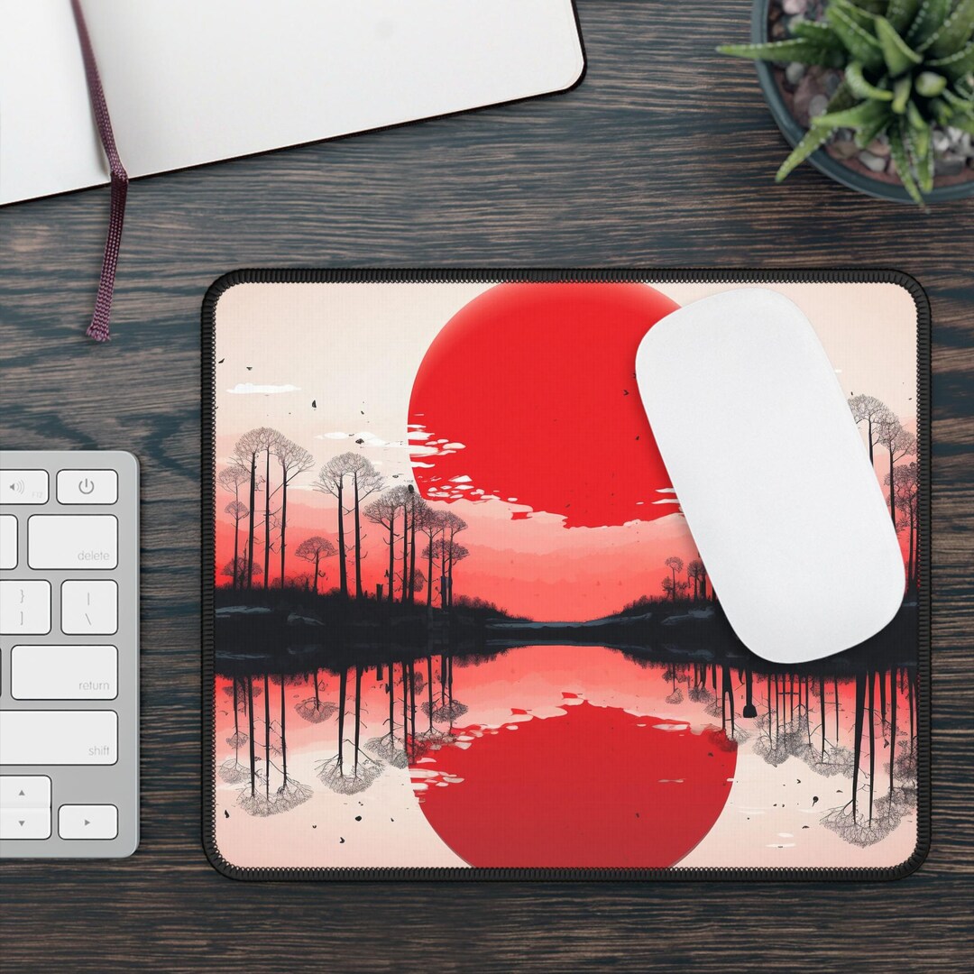 Japanese Sunset Mouse Pad With Red Sun and Reflection Design - Artistic ...