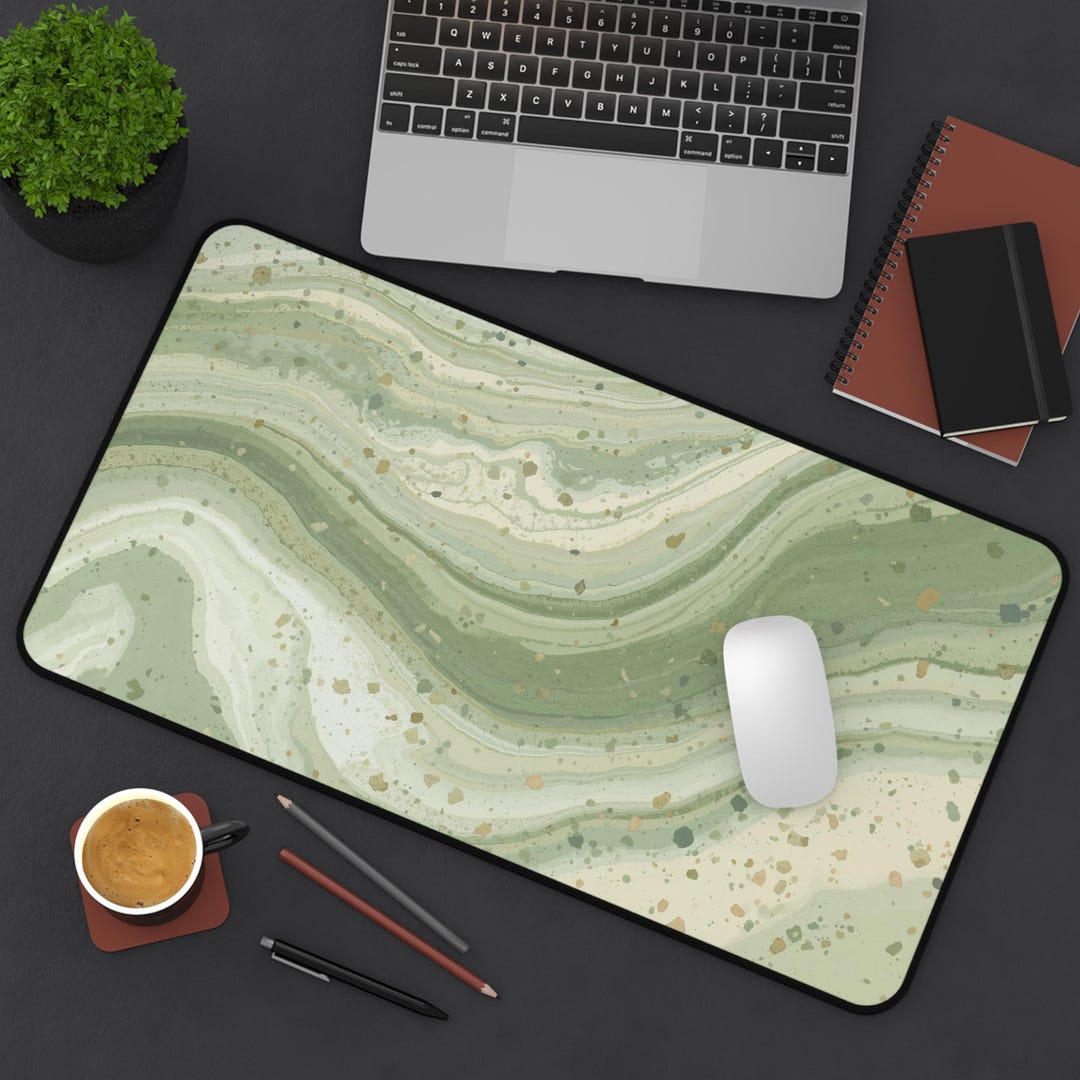 Matcha Cream Terrazzo Desk Mat | Pastel Sage Aesthetic Large Mouse Pad ...