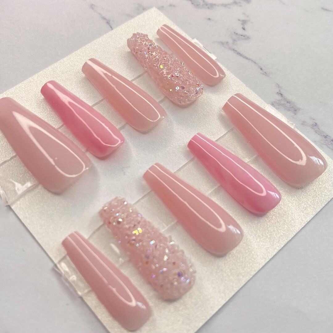 Pink Sparkly Press on Nails - Etsy