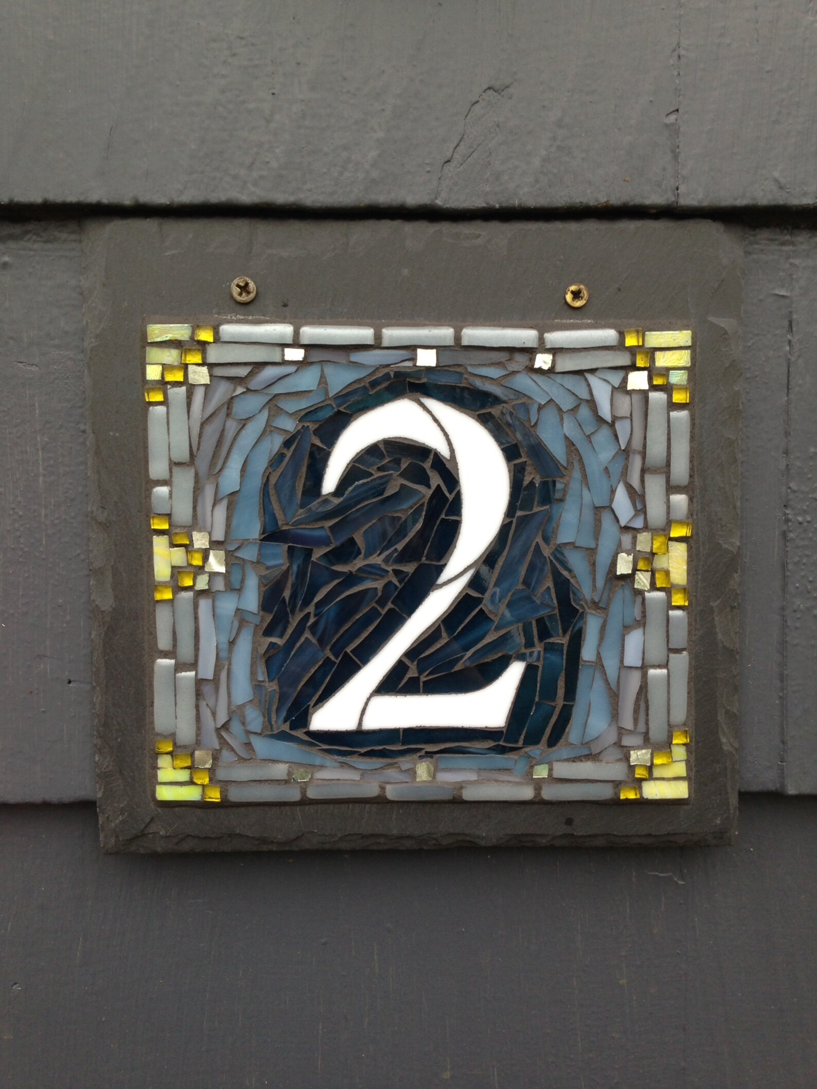 Dark Blue and Gray Mosaic House Number With Yellow Accents | Etsy