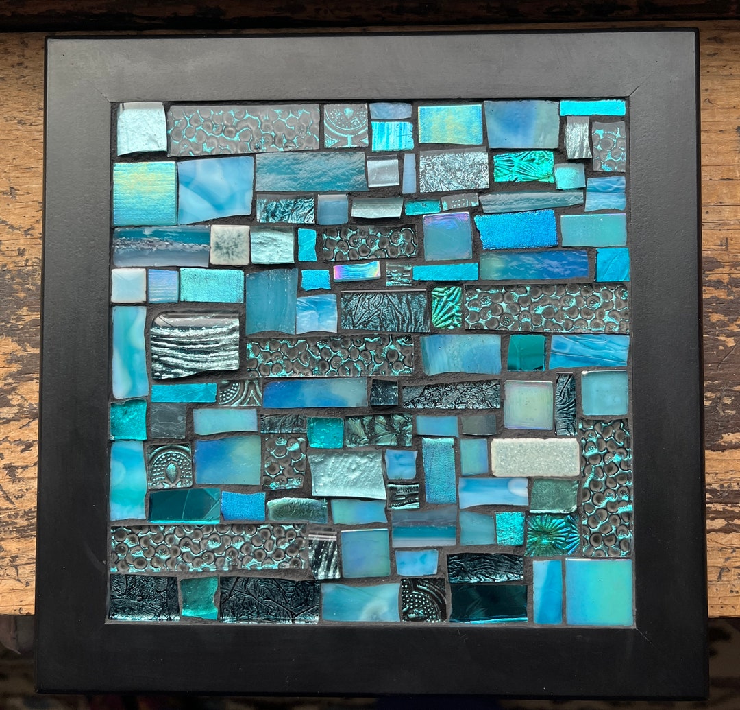 Aqua Blue Patchwork Mosaic for Your Wall - Etsy