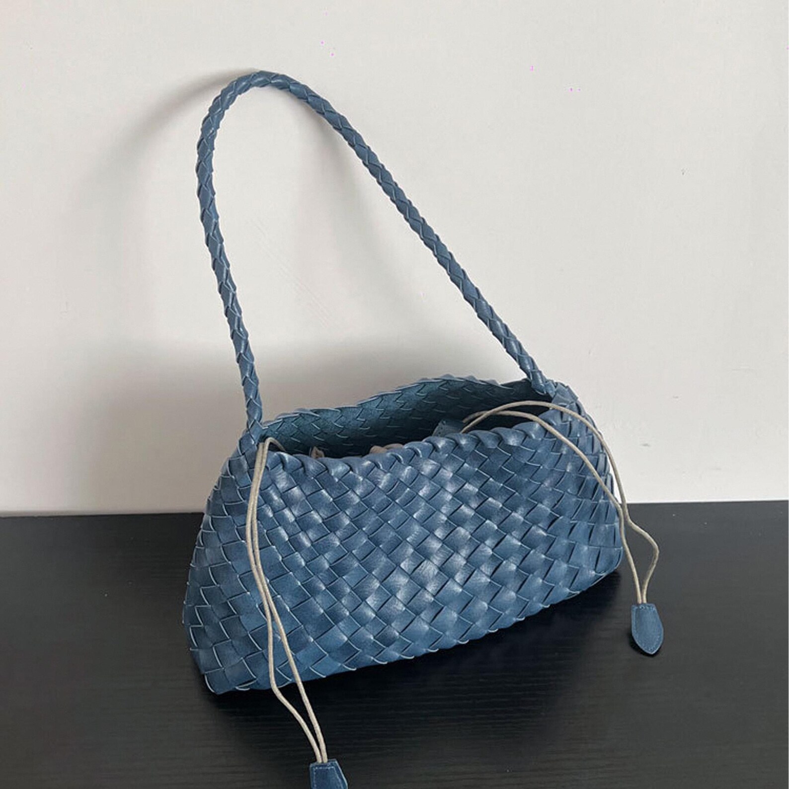 Woven Leather Shoulder Bag, Small Tote Bag, Soft Underarm Bag ...