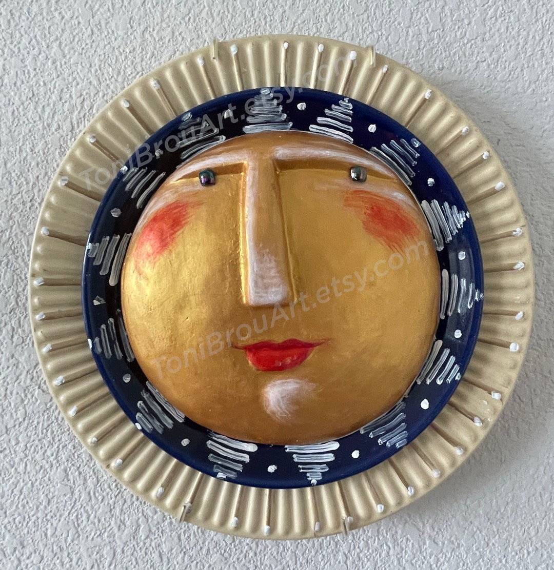 ORIGINAL Unique Folk Art Smiling Sun Assemblage Wall Art Blue - Etsy