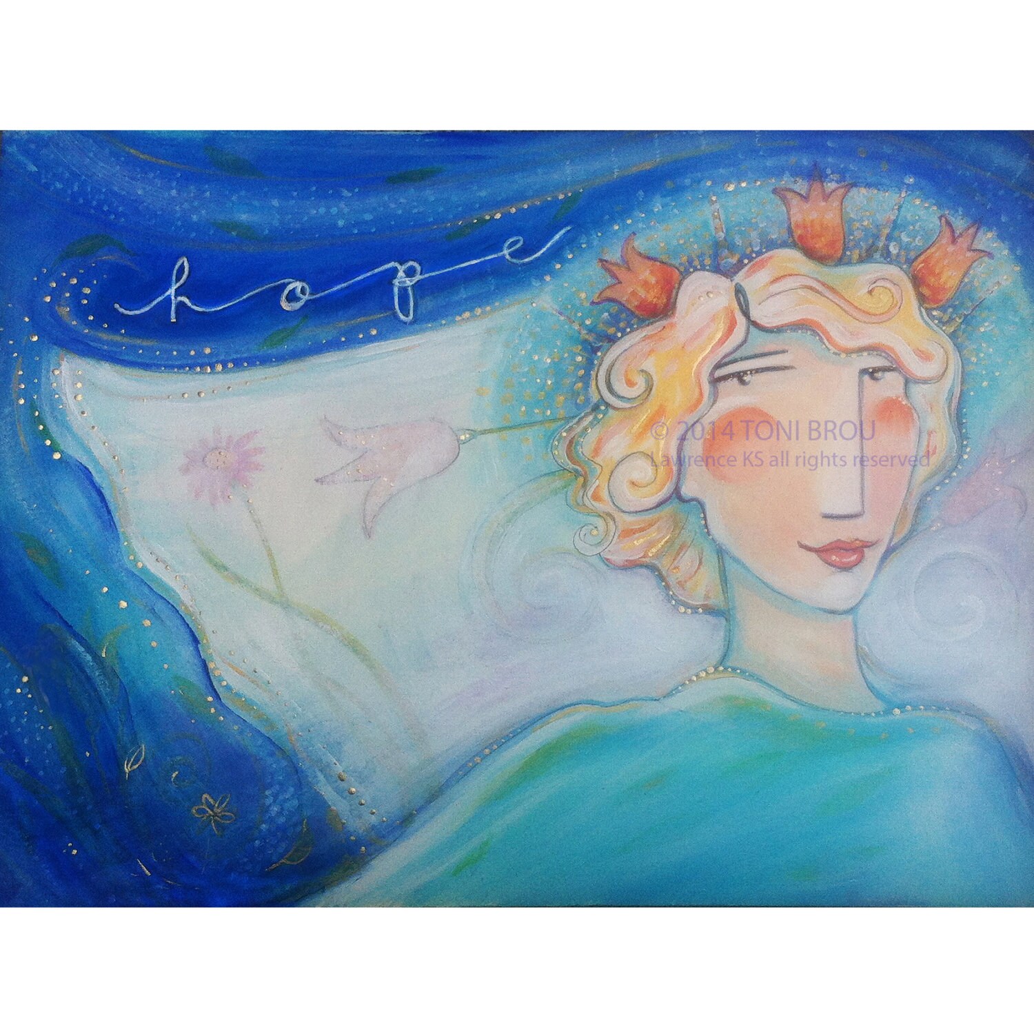 8x10 Inch PRINT Hope Angel in Blues, Turquoise and Golds - Etsy