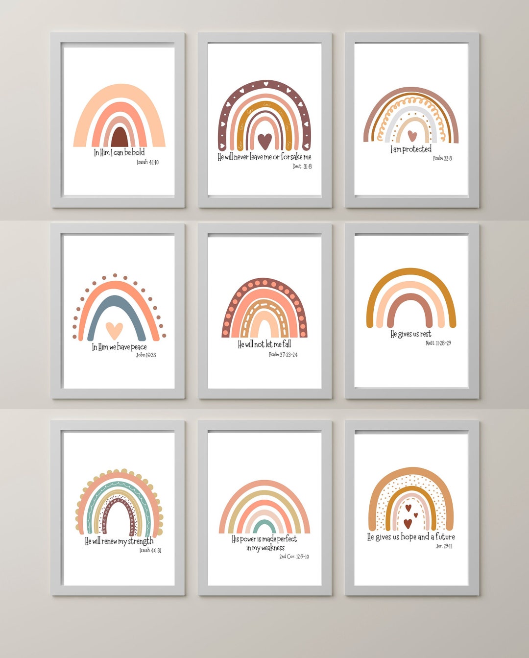 Boho Rainbow Wall Art, Rainbow Bible Verse Art, God's Promises Art ...