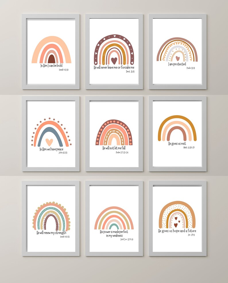 Boho Rainbow Wall Art, Rainbow Bible Verse Art, God's Promises Art ...