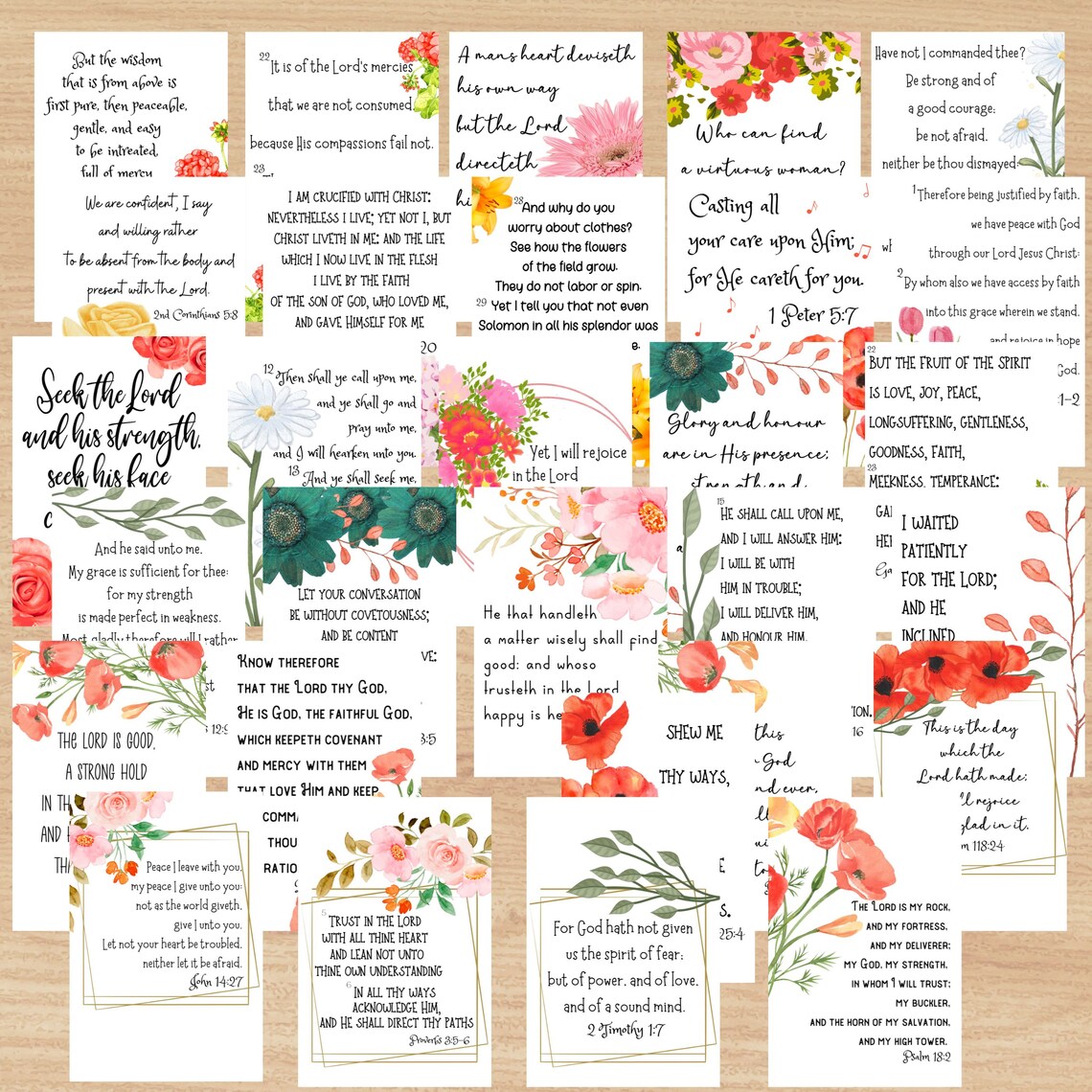 52 KJV Encouraging Verse Cards, Printable, Year of Scripture Cards ...