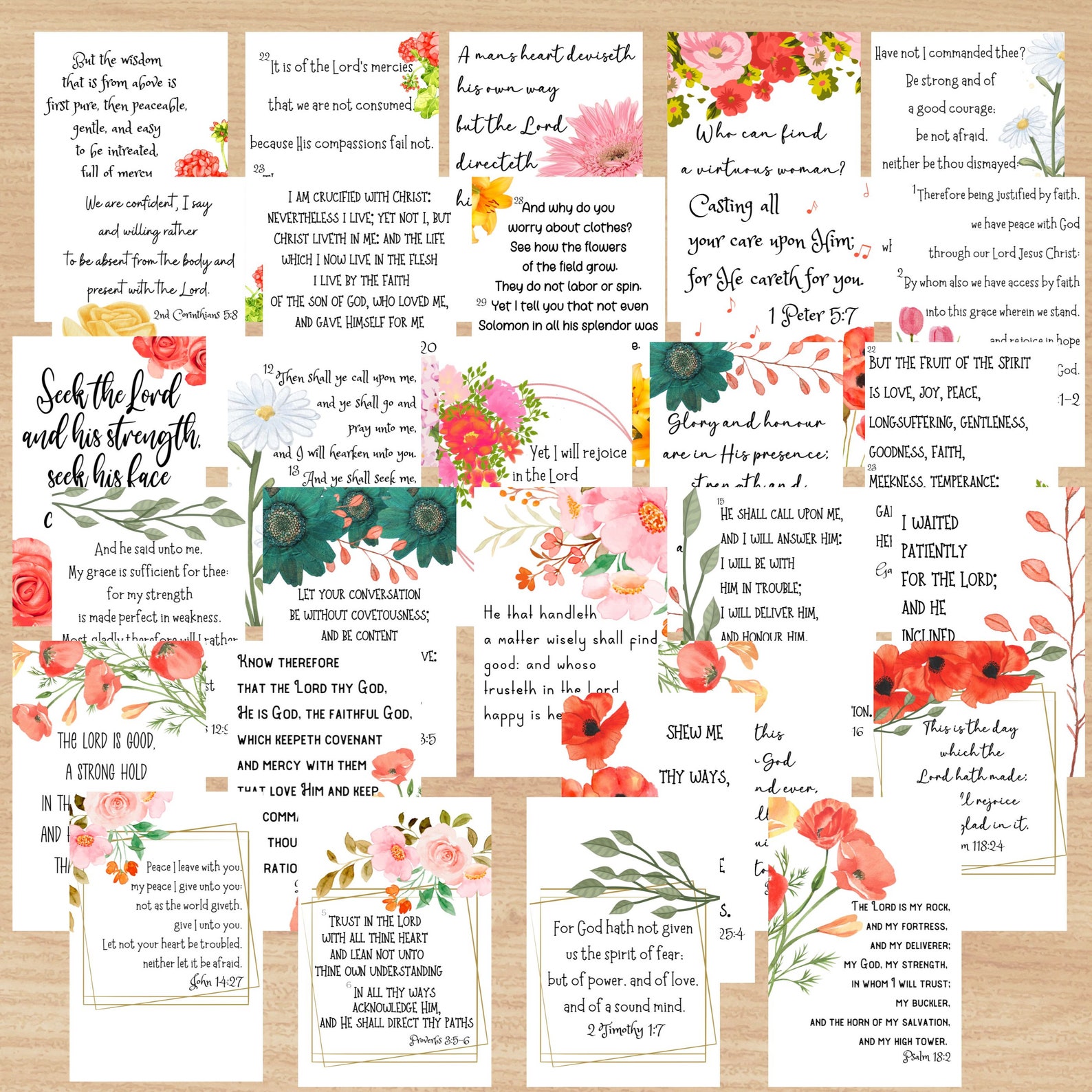 52 KJV Encouraging Verse Cards, Printable, Year of Scripture Cards ...