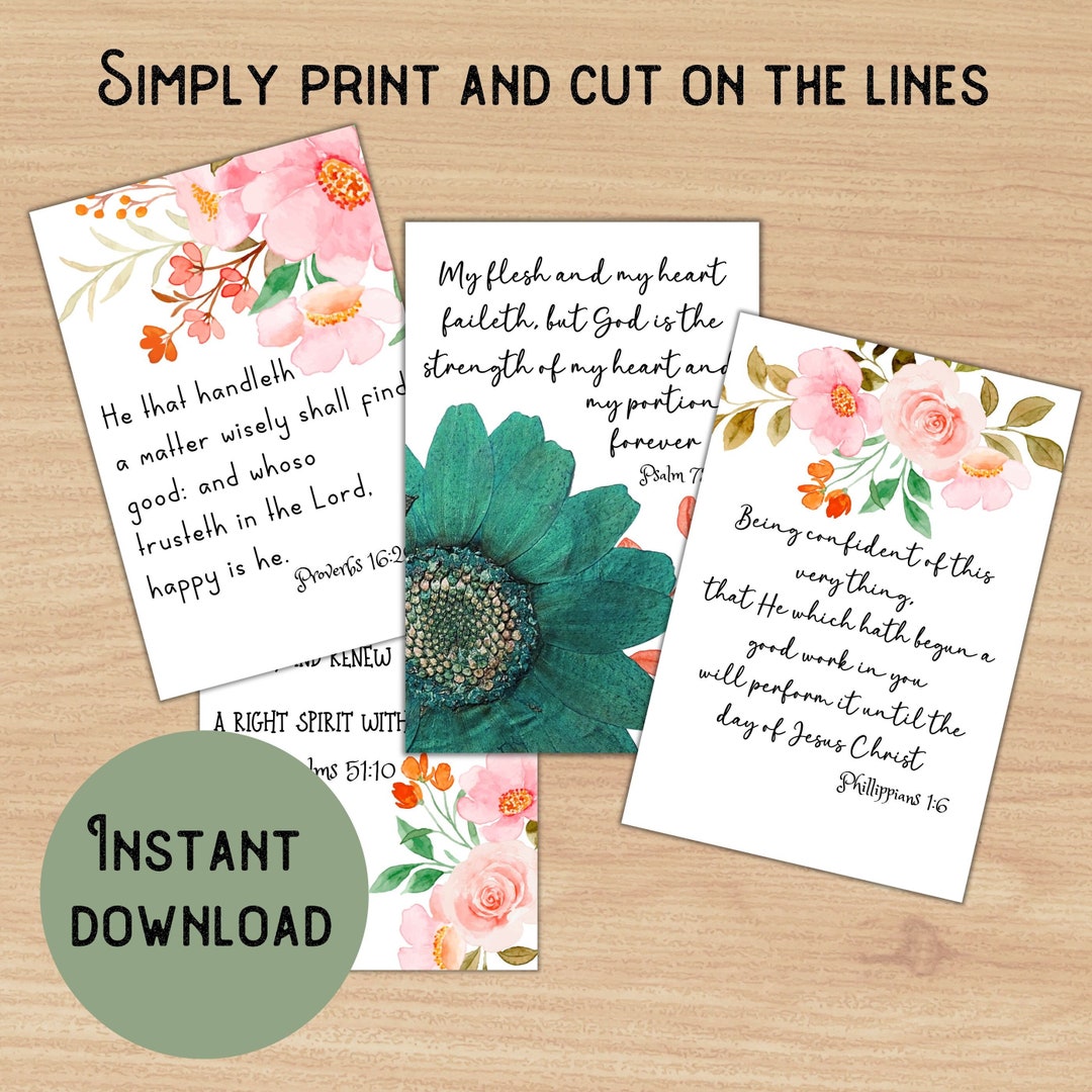 52 KJV Encouraging Verse Cards, Printable, Year of Scripture Cards ...