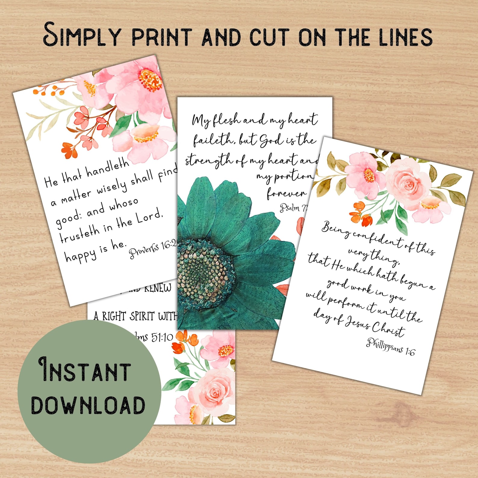 52 KJV Encouraging Verse Cards, Printable, Year of Scripture Cards ...