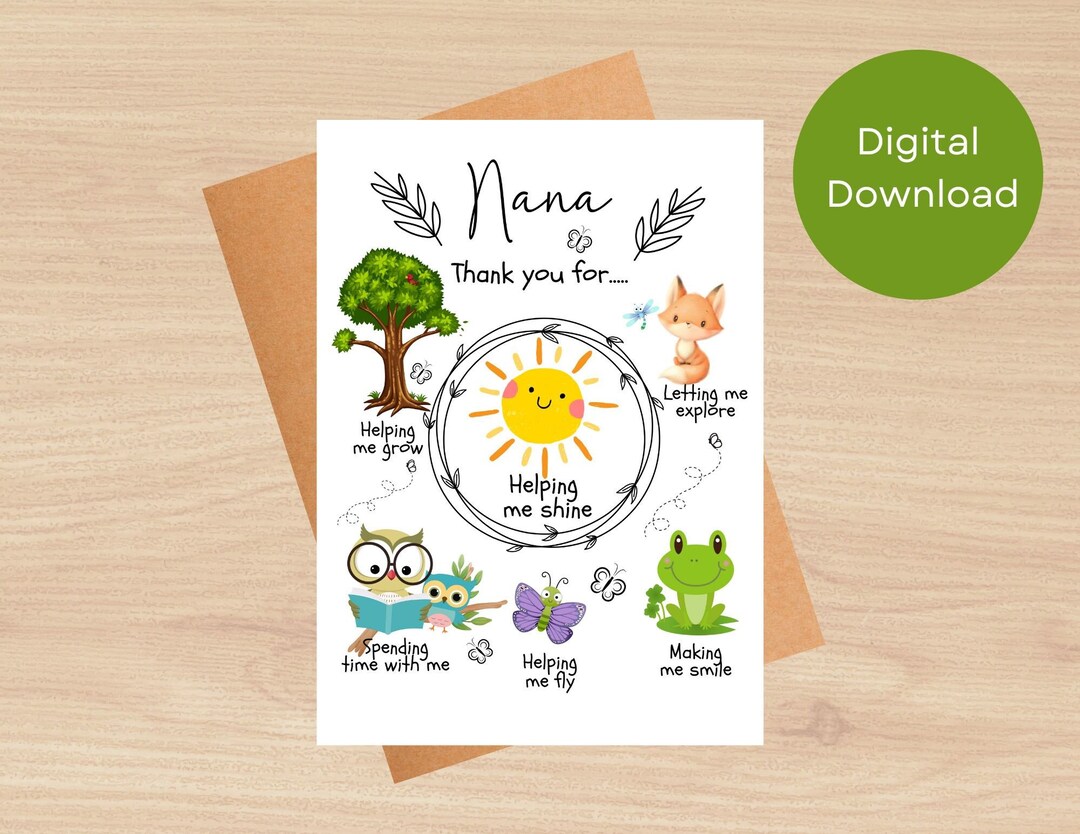 Card for Nana, Cute Nana Card From Kids, Grandparents Day Card Digital ...