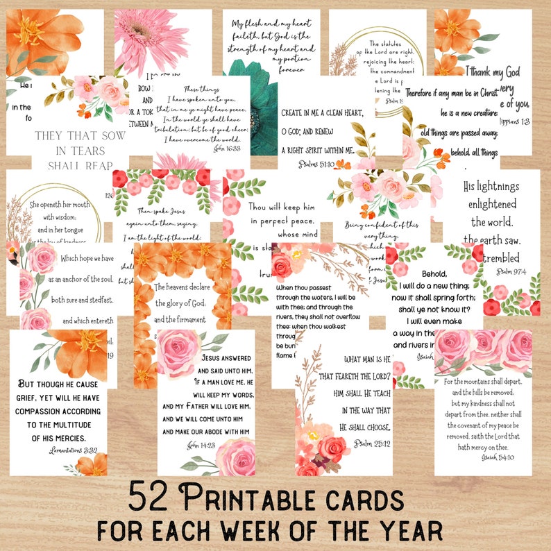 52 KJV Encouraging Verse Cards, Printable, Year of Scripture Cards ...