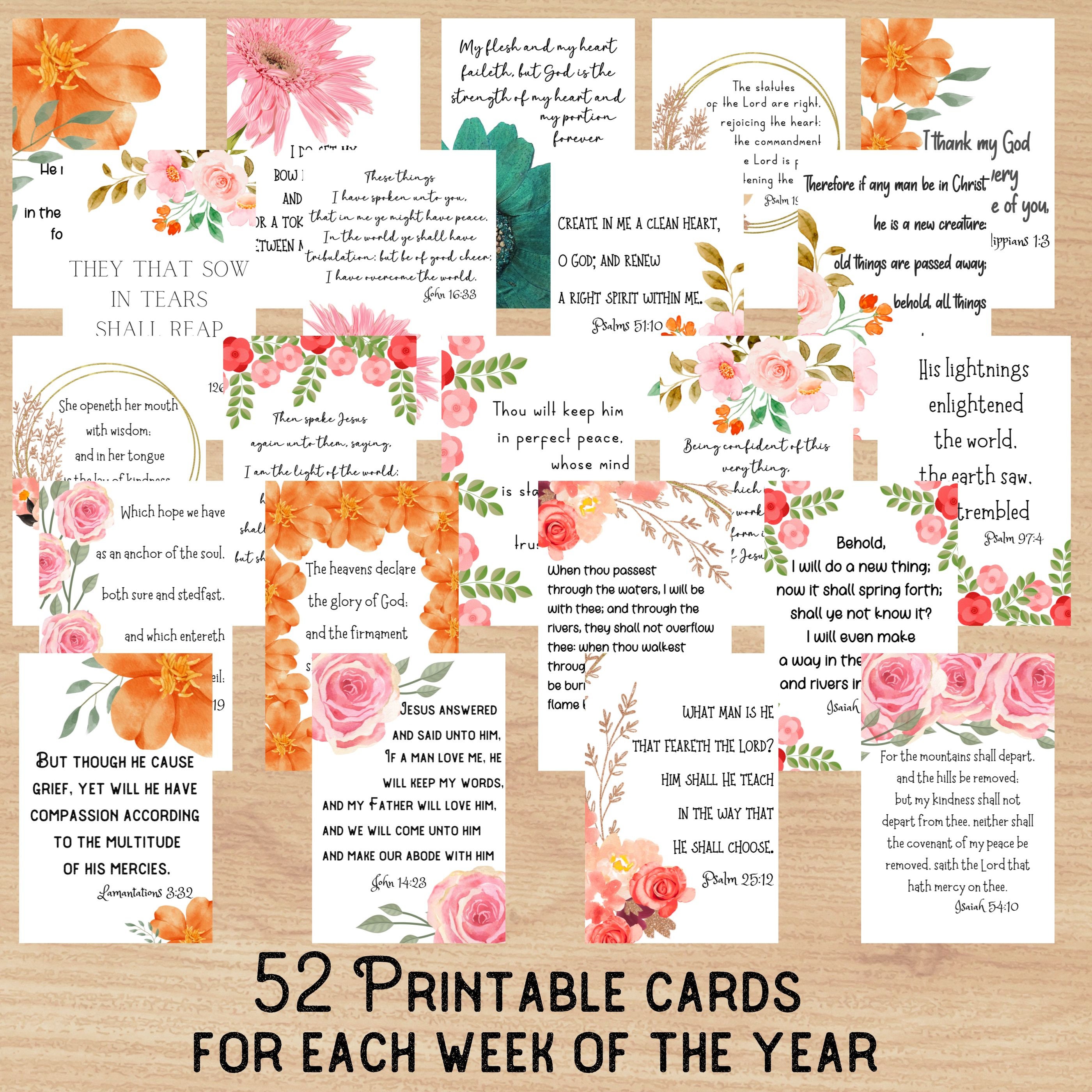 52 KJV Encouraging Verse Cards, Printable, Year of Scripture Cards ...