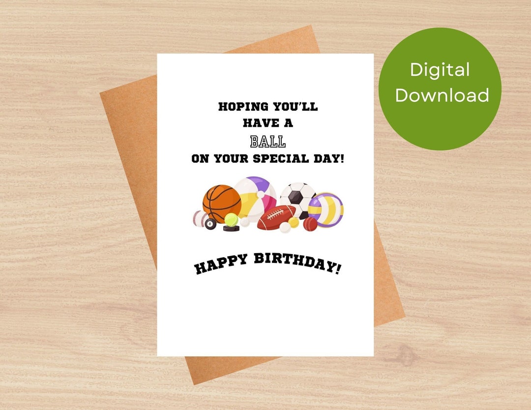 Printable Birthday Card, Funny Birthday Card, Digital Download, Sports ...