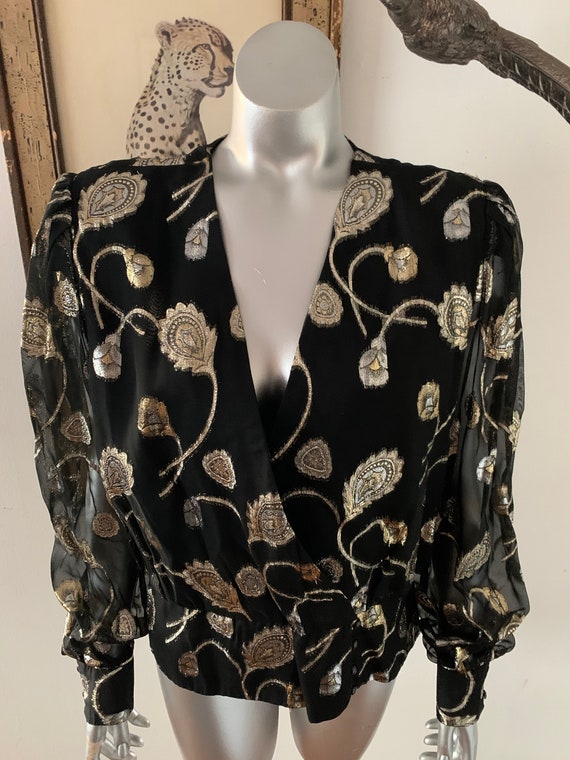Gold Metallic Peacock Feather Blouse - Gem