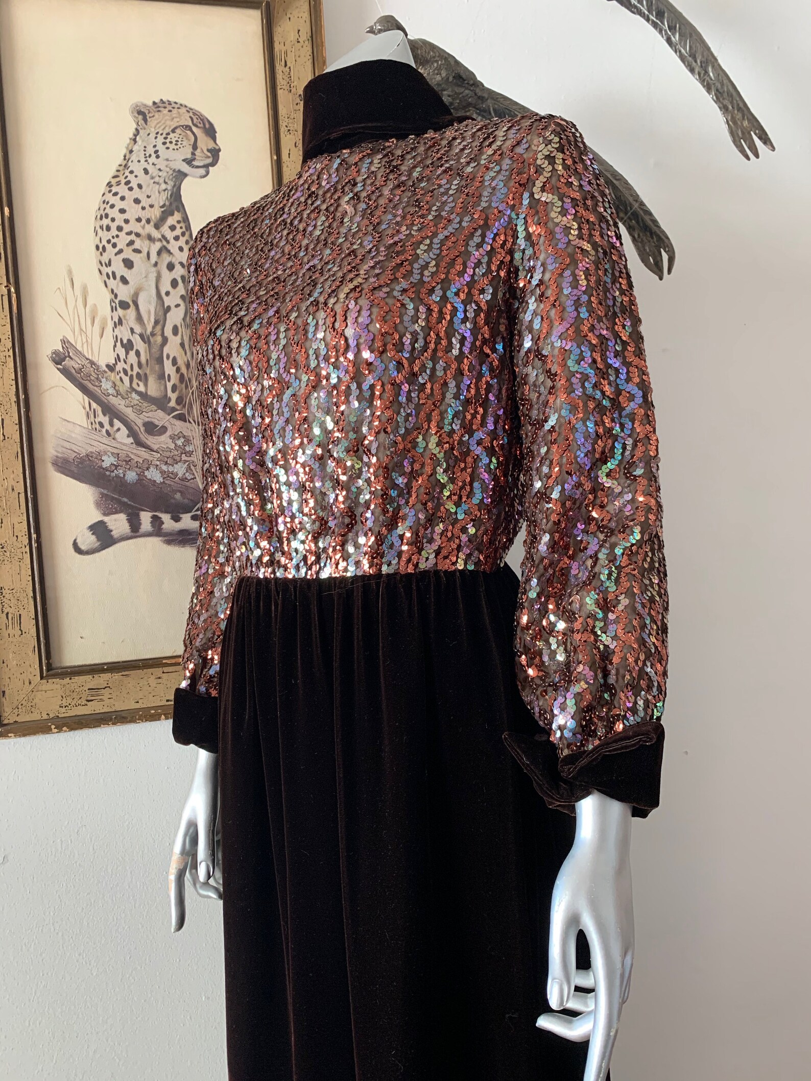 Fabulous 70s Evening Gown in Velvet and Sequins - Etsy