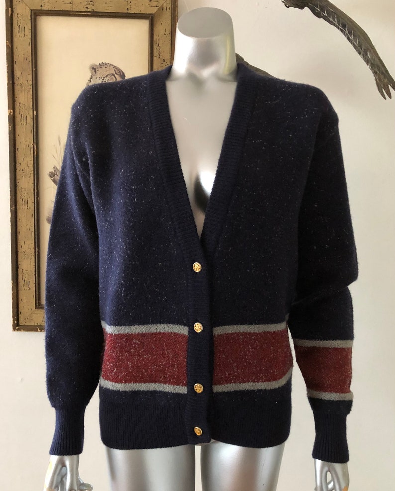 1980s Lilly En Gish Roman Clock Graphic Knit Wool Cardigan - Etsy