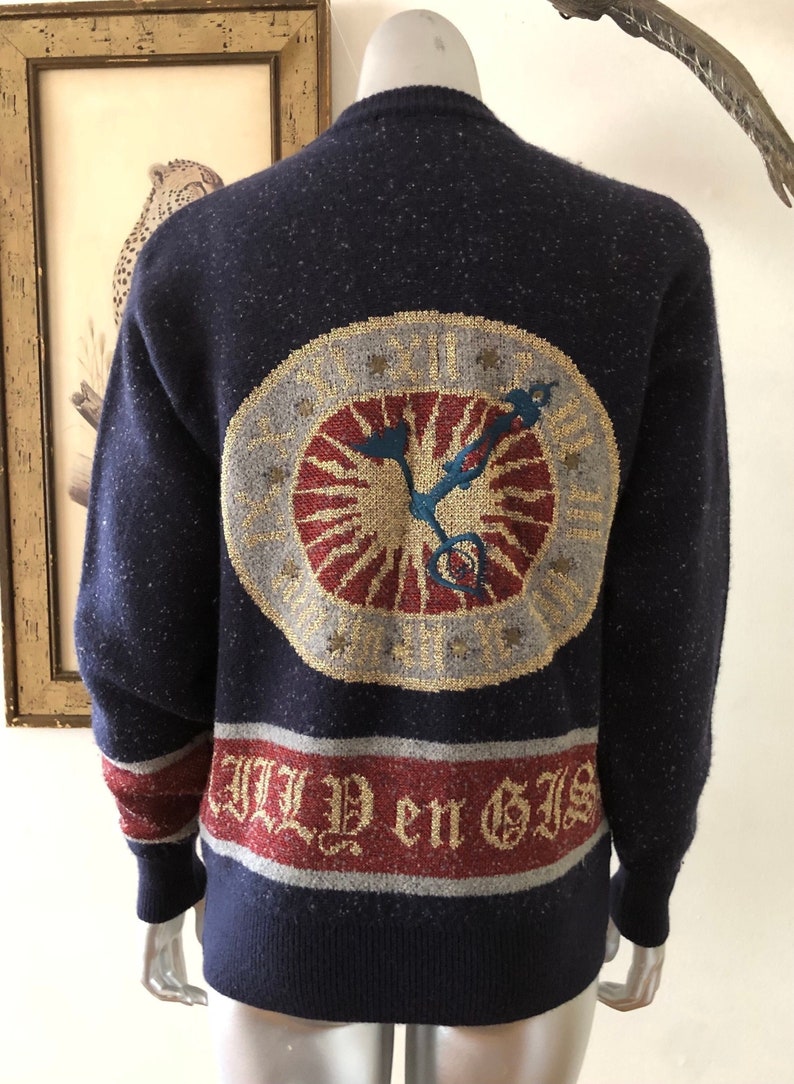 1980s Lilly En Gish Roman Clock Graphic Knit Wool Cardigan - Etsy