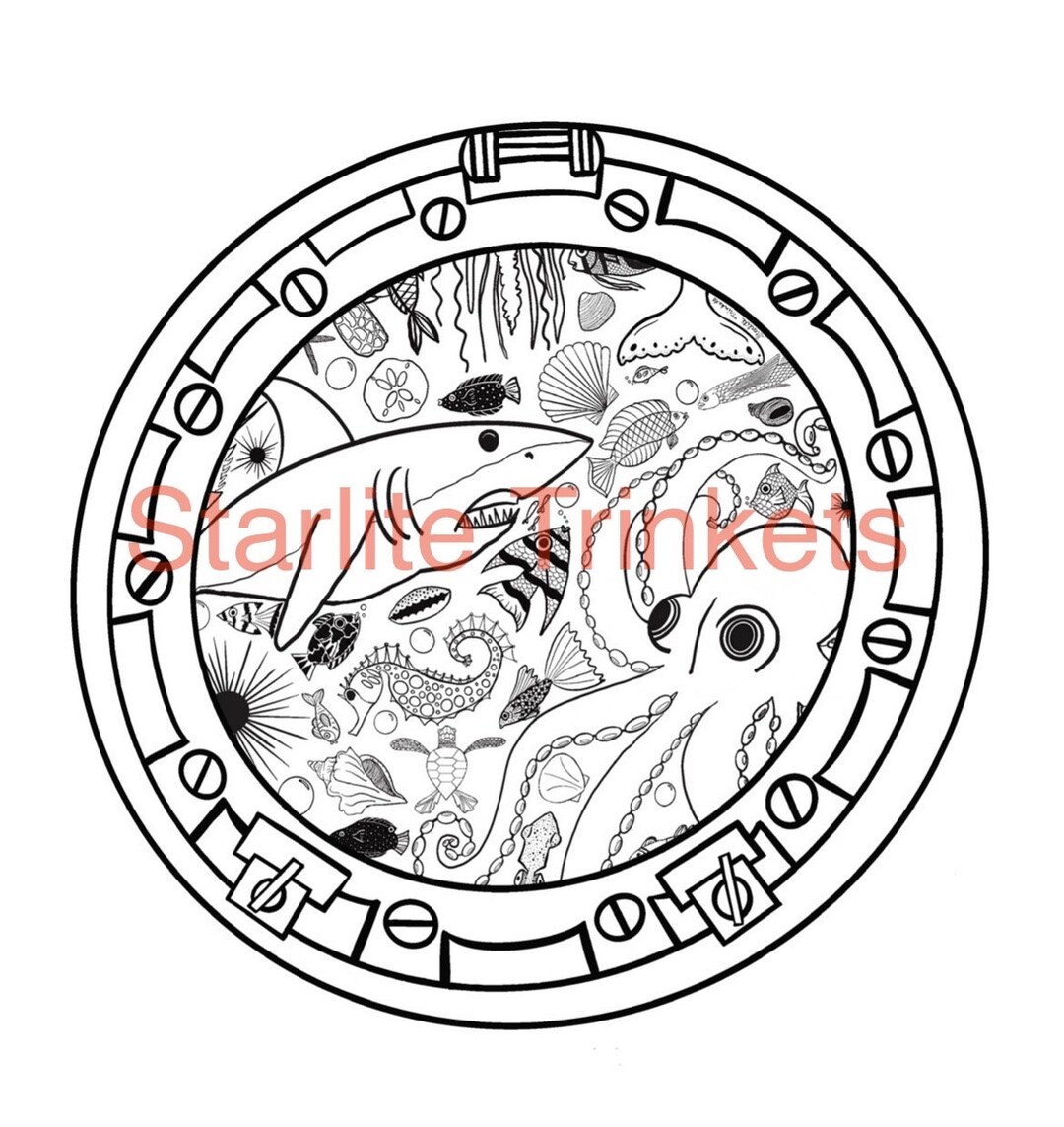 Porthole Peek PRINTABLE Coloring Page for Kids Ocean, Sea, Fish, Sharks ...