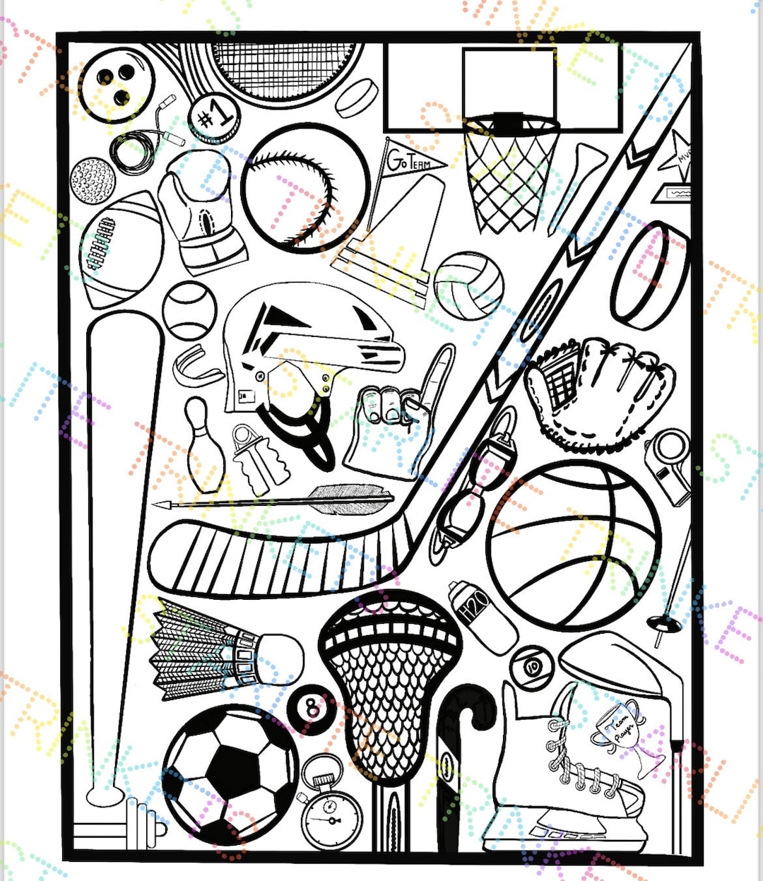 Sports Stuff PRINTABLE Coloring Page Equipment, Games, Fun, Hobbies ...