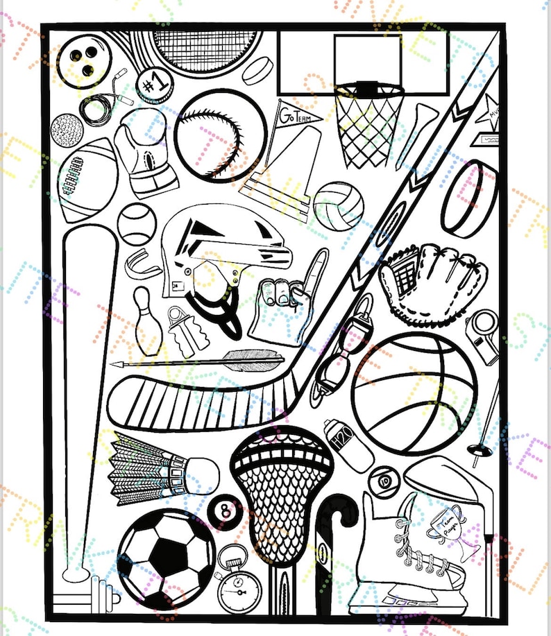 Sports Stuff PRINTABLE Coloring Page Equipment, Games, Fun, Hobbies ...