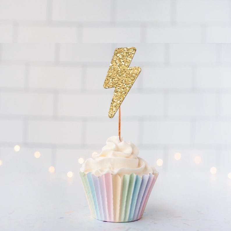 Glitter Lightning Bolt Cupcake Toppers, Lightning Strike, Superheroes ...