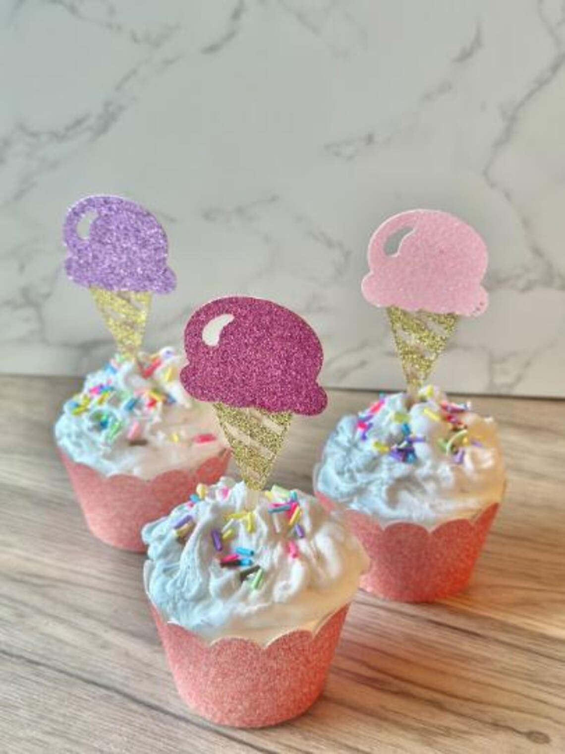 Glitter Ice Cream Cupcake Toppers Layered Glitter Cupcake Toppers ...