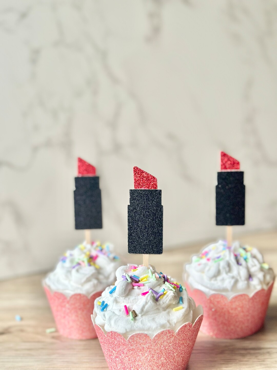 Glitter Lipstick Cupcake Toppers Layered Glitter Cupcake Toppers ...