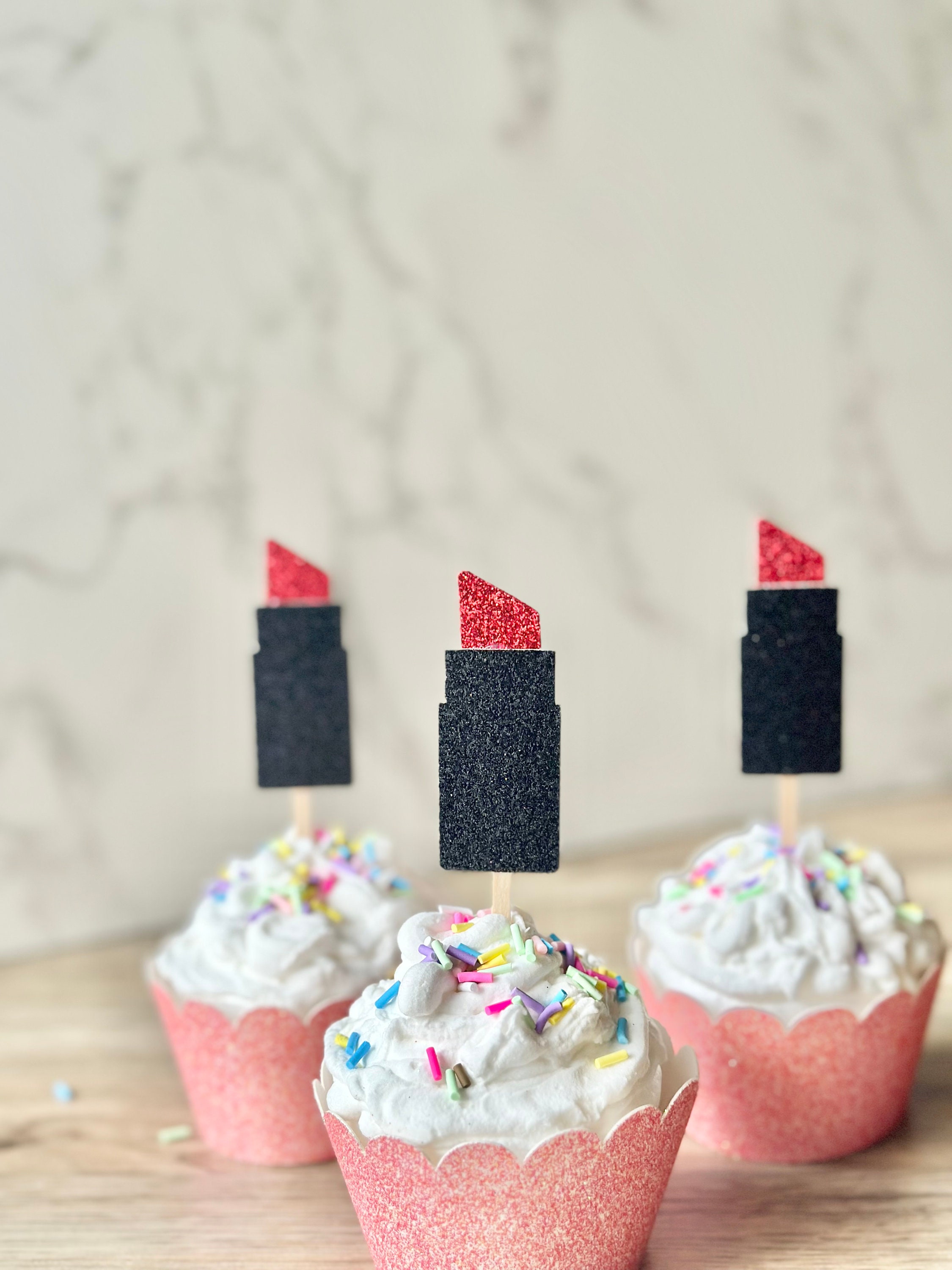 Glitter Lipstick Cupcake Toppers Layered Glitter Cupcake Toppers ...