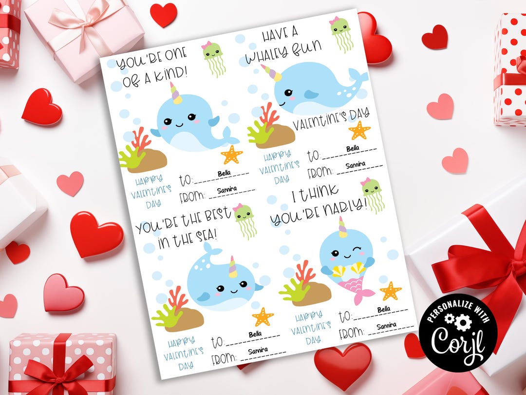 PRINTABLE Narwhal Valentine Cards / Kids Narwhal Valentine Cards ...