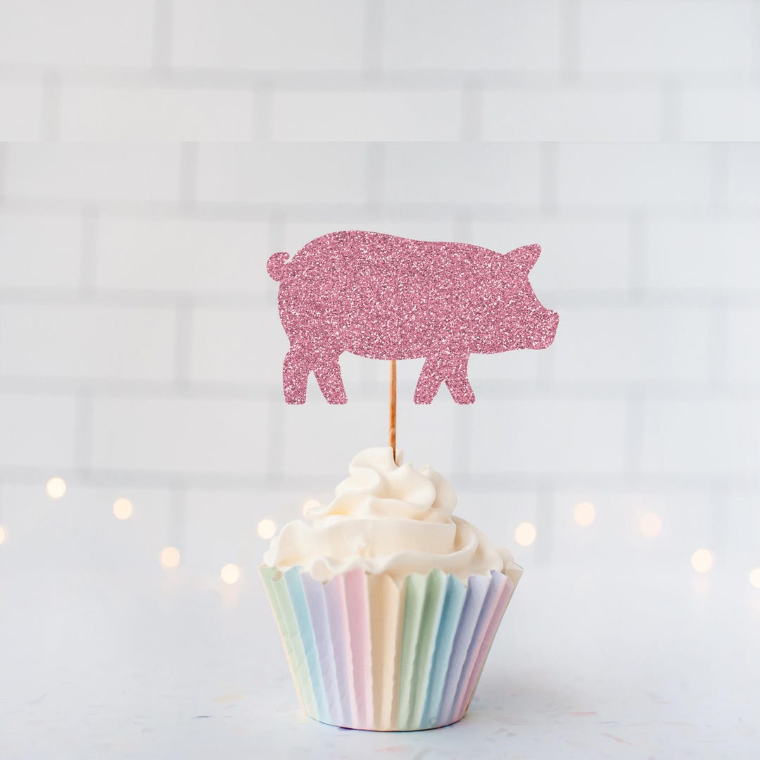 Glitter Pig Cupcake Toppers, Farm Animal Decor, Barnyard Party, Piglet ...