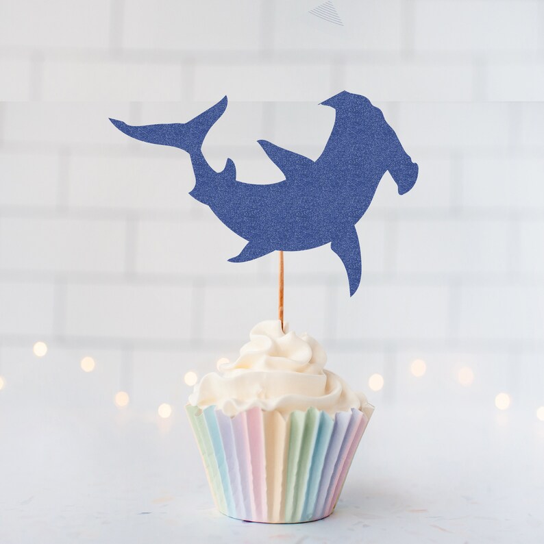 Glitter Hammerhead Shark Cupcake Toppers, Shark Party, Ocean, Pool ...