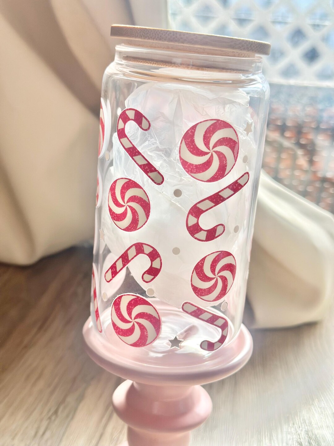 Peppermint Glass Can Cups, Holiday Glass Can Tumblers, Christmas Glass ...
