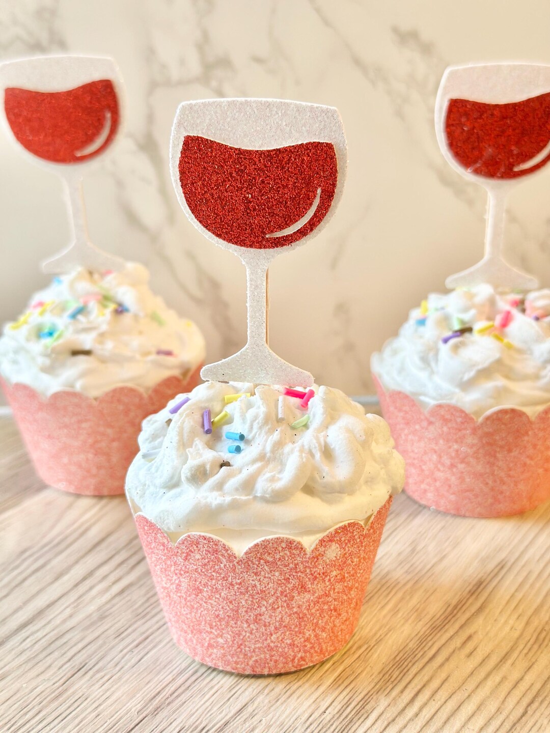 Glitter Wine Glass Cupcake Toppers, Set of 12, Wine Party Decor, Wine ...