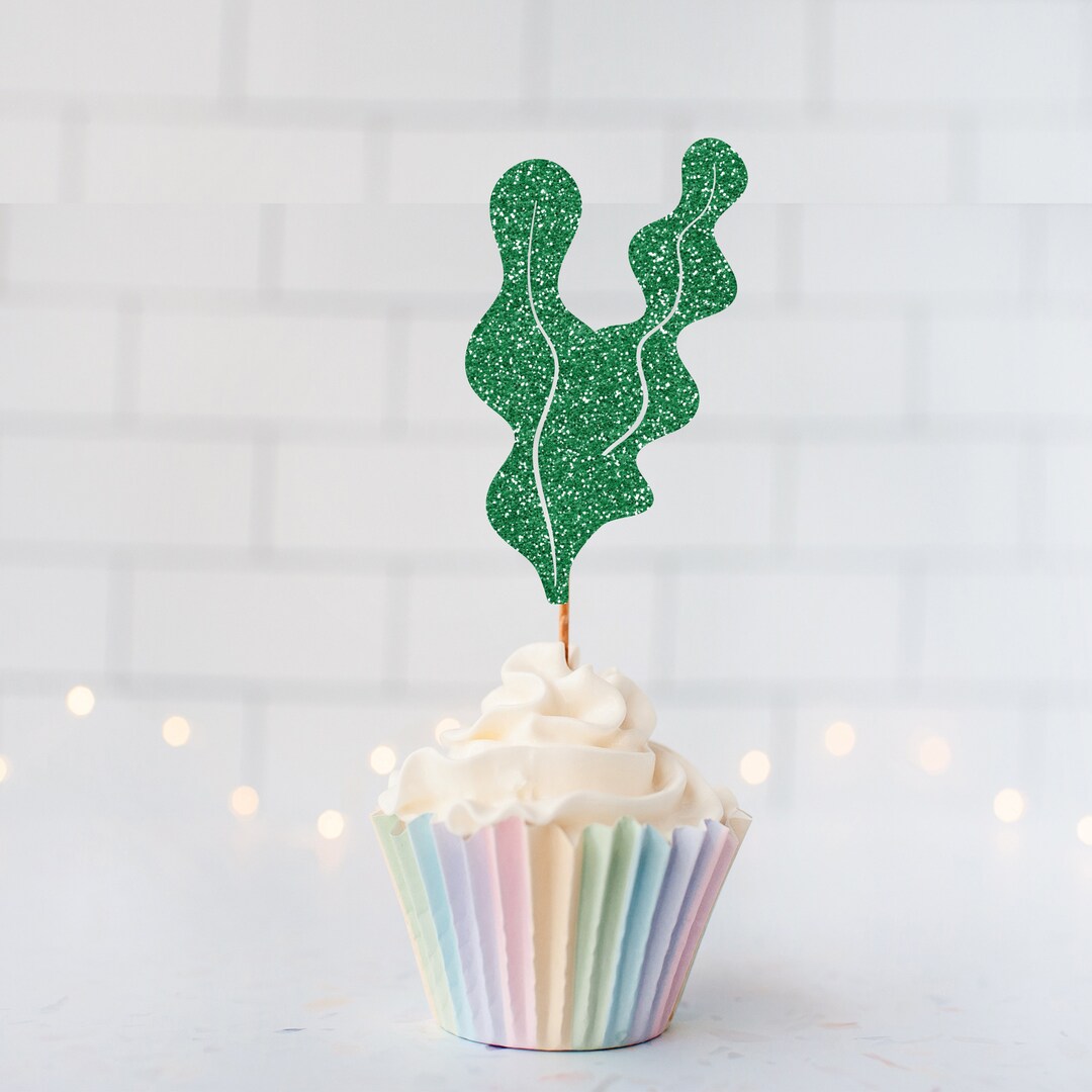 Glitter Seaweed Cupcake Toppers, Under the Sea Birthday Party Decor ...