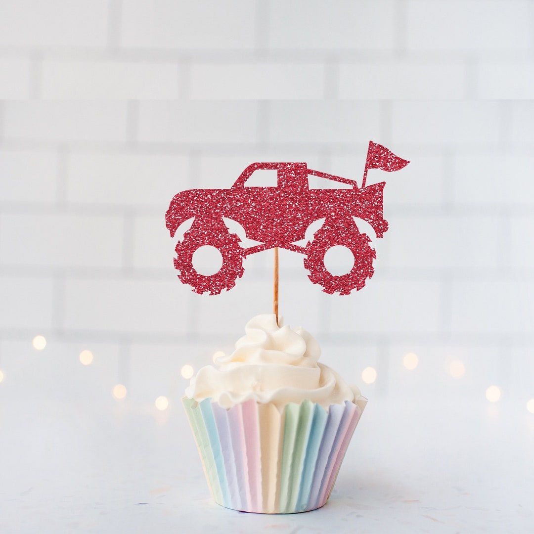 Glitter Monster Truck Cupcake Toppers, Glitter Cupcake Toppers, Glitter ...