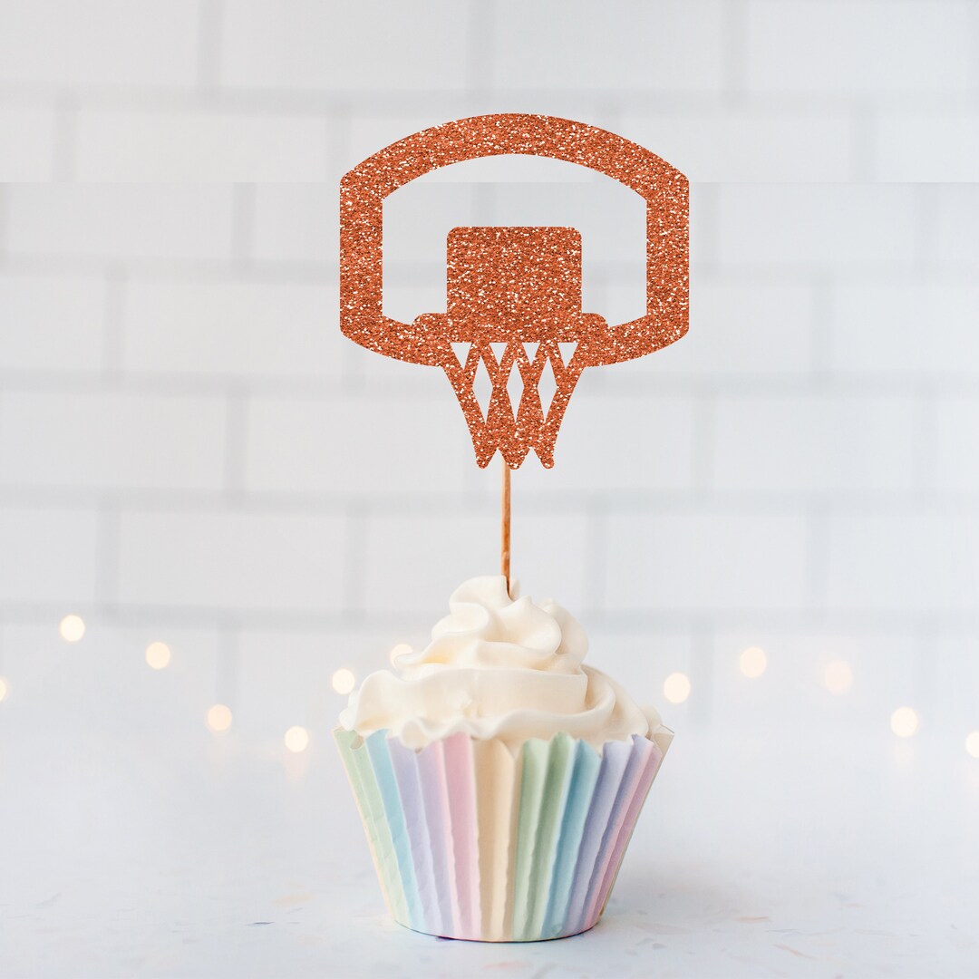 Glitter Basketball Hoop Cupcake Toppers, Sports Party, Slam Dunk Theme ...