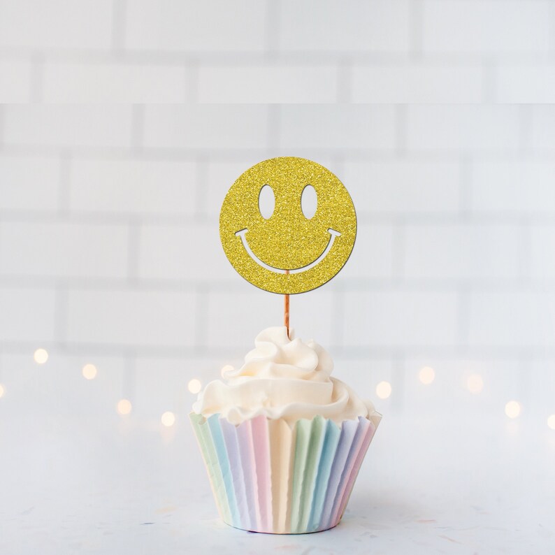 Glitter Smile Face Cupcake Toppers Glitter Cupcake Toppers Glitter Cake Topper Glitter Party ...