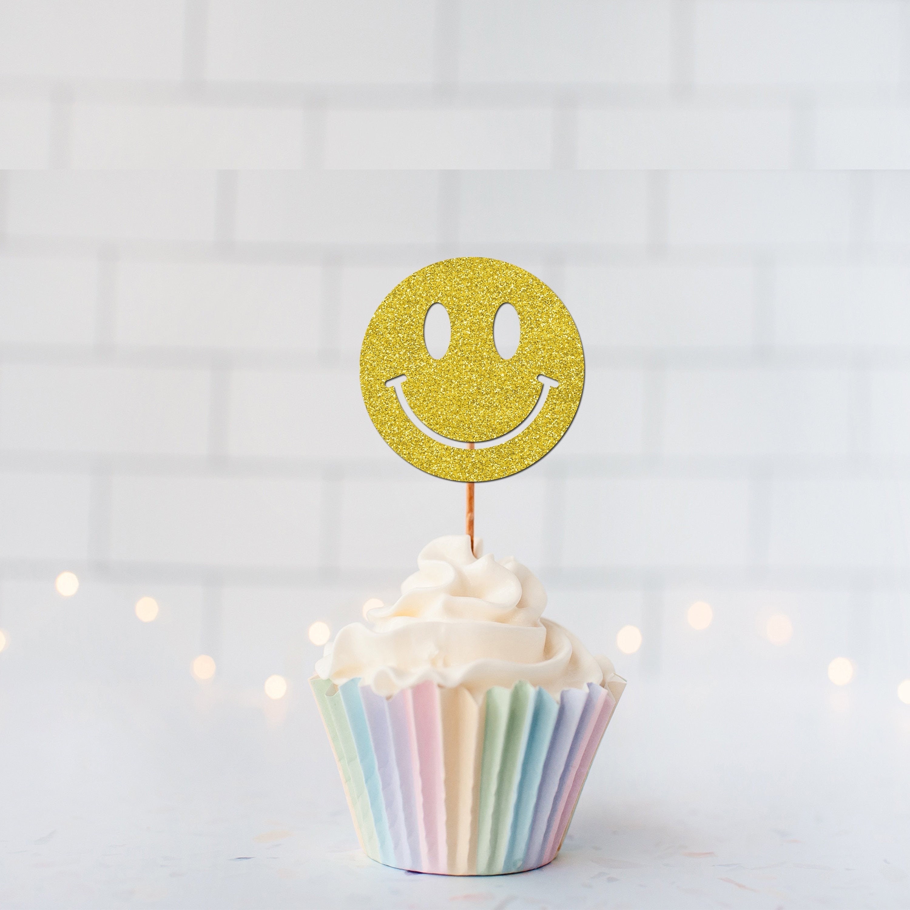 Glitter Smile Face Cupcake Toppers Glitter Cupcake Toppers Glitter Cake ...