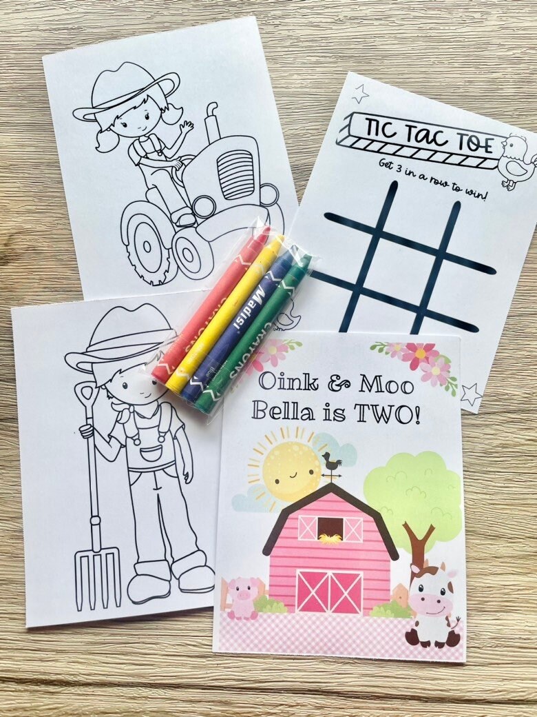 Personalized Farm Coloring Kit Favors Pink Version on the Farm Party ...