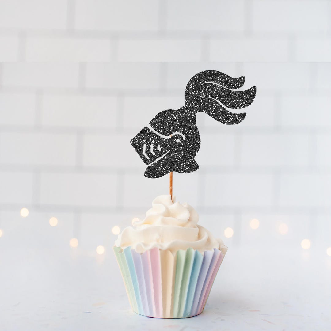 Glitter Knight's Helmet Cupcake Toppers, Medieval Party, Fairytale ...