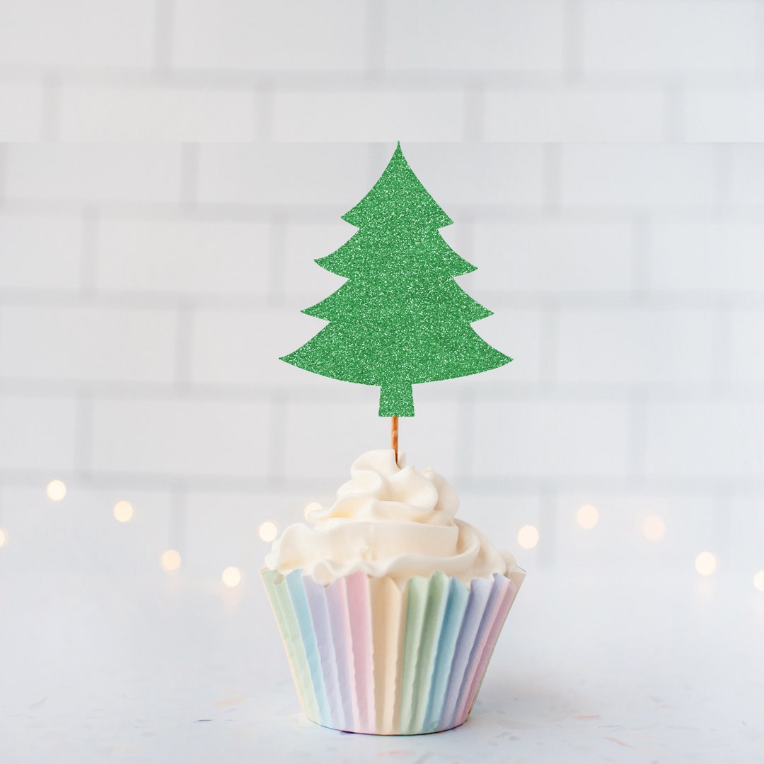 Glitter Pine Tree Cupcake Toppers, Glitter Cupcake Toppers, Glitter ...